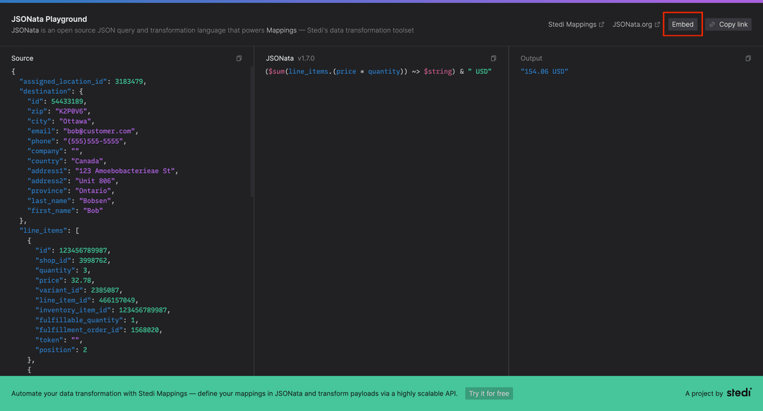 JSONata Playground - Stedi